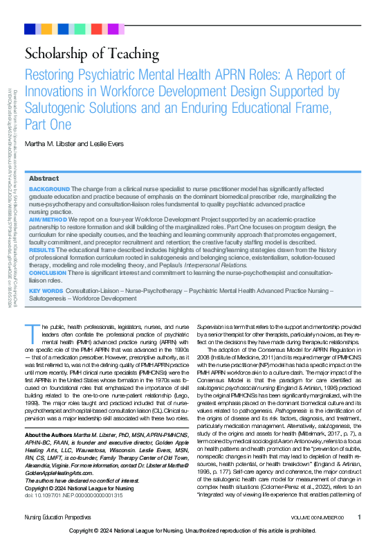 (PDF) Restoring Psychiatric Mental Health APRN Roles: A Report of ...