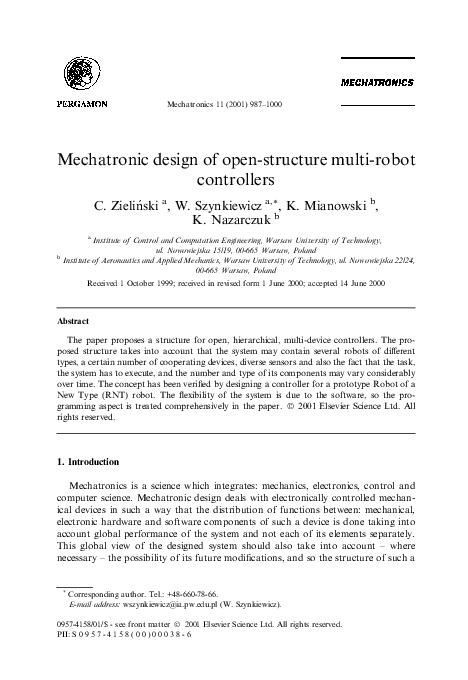 (PDF) Mechatronic design of open-structure multi-robot controllers