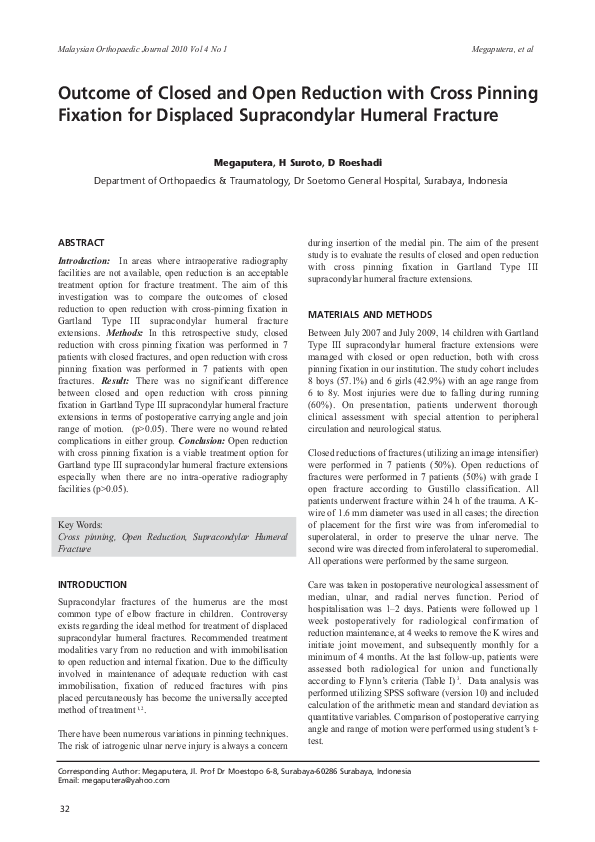 (PDF) Outcome of Closed and Open Reduction with Cross Pinning Fixation ...