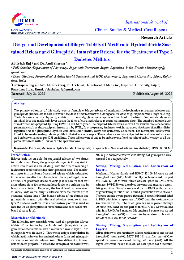 (PDF) Design and Development of Bilayer Tablets of Metformin ...