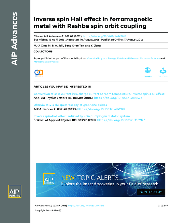 (PDF) Inverse spin Hall effect in ferromagnetic metal with Rashba spin ...
