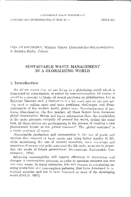 (PDF) Sustainable Waste Management in a Globalising World
