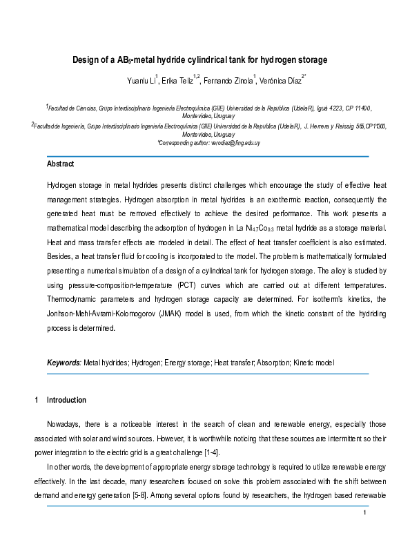 (PDF) Design of a AB5-metal hydride cylindrical tank for hydrogen storage