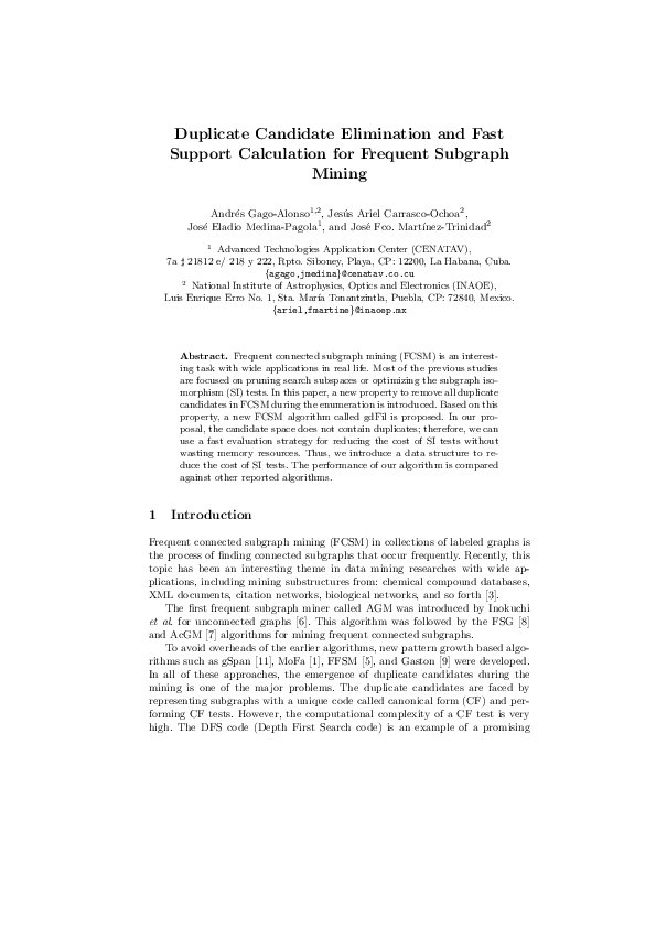 (PDF) Duplicate Candidate Elimination and Fast Support Calculation for Frequent Subgraph Mining