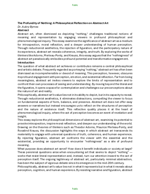 (PDF) The Profundity of Nothing: A Philosophical Reflection on Abstract Art