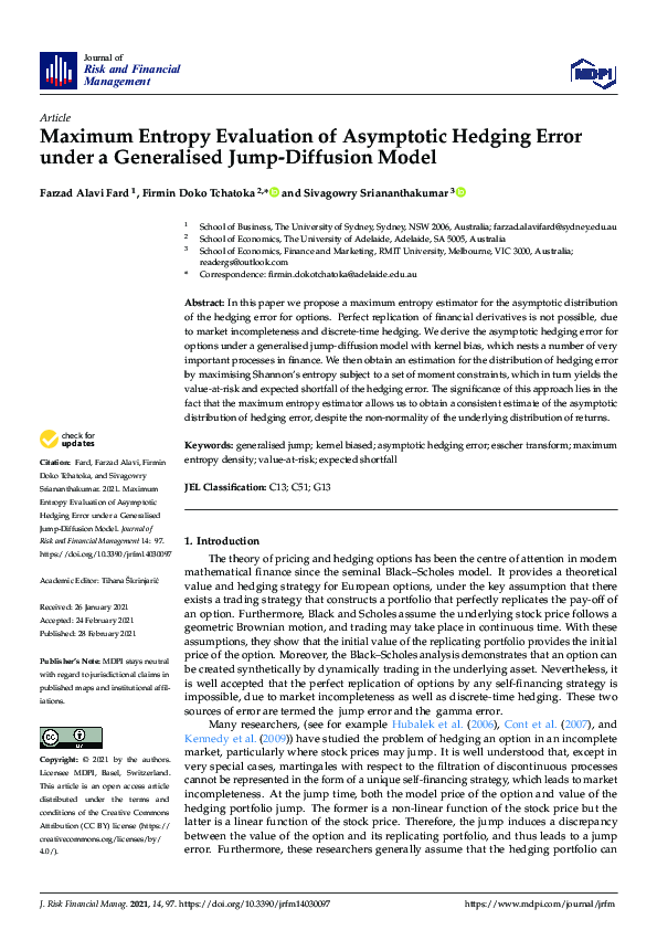 (PDF) Maximum Entropy Evaluation of Asymptotic Hedging Error under a Generalised Jump-Diffusion ...