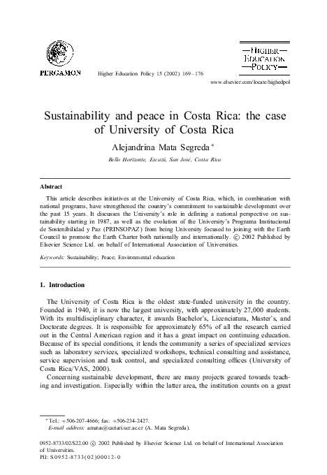 (PDF) Sustainability and peace in Costa Rica: the case of University of ...