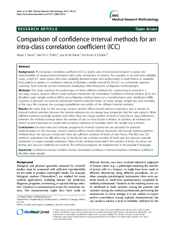 (PDF) Comparison of confidence interval methods for an intra-class ...