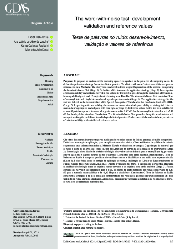 Pdf The Word With Noise Test Development Validation And Reference Values