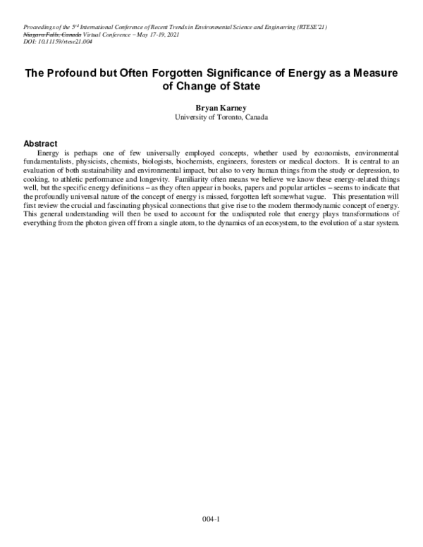 (PDF) The Profound but Often Forgotten Significance of Energy as a ...