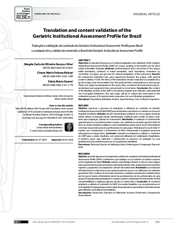 (PDF) Translation and content validation of the Geriatric Institutional Assessment Profile for ...