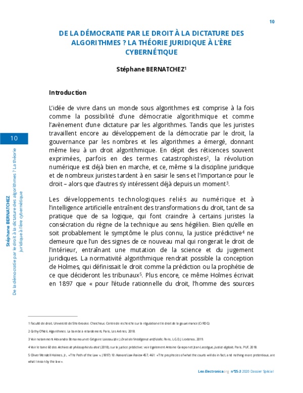 (PDF) De la démocratie par le droit à la dictature des algorithmes ? La ...
