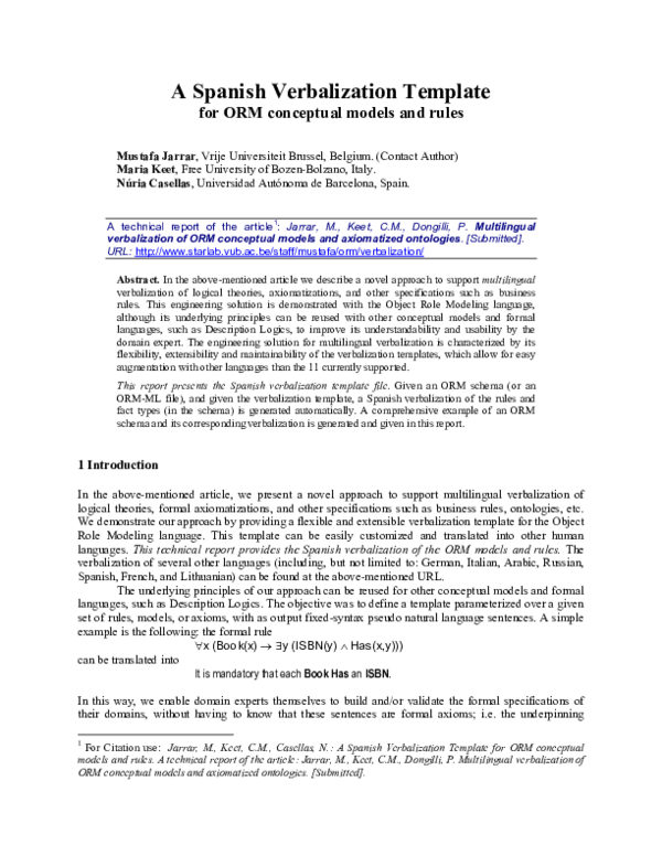 (PDF) A Spanish Verbalization Template