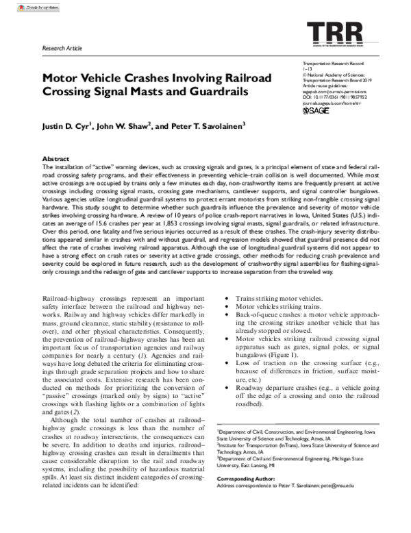 (PDF) Motor Vehicle Crashes Involving Railroad Crossing Signal Masts ...