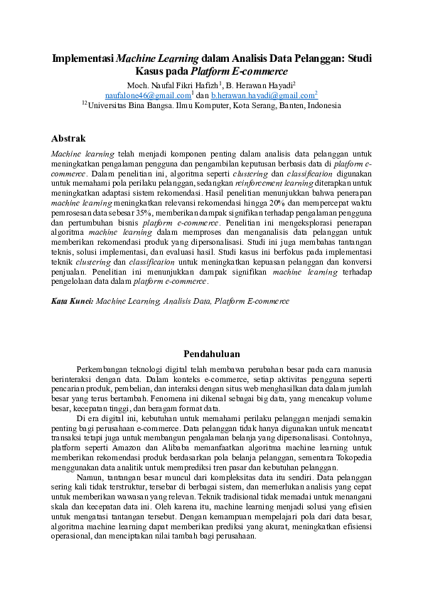 (PDF) Implementasi Machine Learning dalam Analisis Data Pelanggan ...