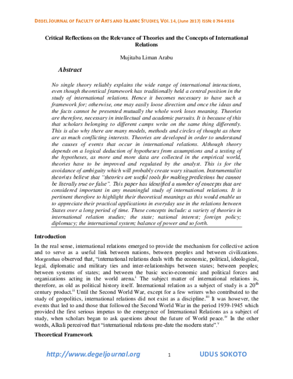 (PDF) Critical Reflections on the Relevance of Theories and the Concepts of International Relations