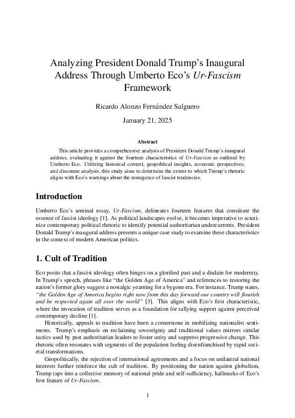 (PDF) Analyzing President Donald Trump's Inaugural Address Through ...
