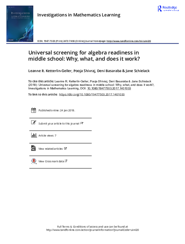 (PDF) Universal screening for algebra readiness in middle school: Why ...