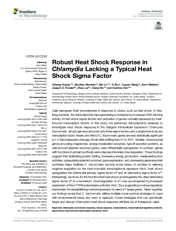(PDF) Robust Heat Shock Response in Chlamydia Lacking a Typical Heat ...