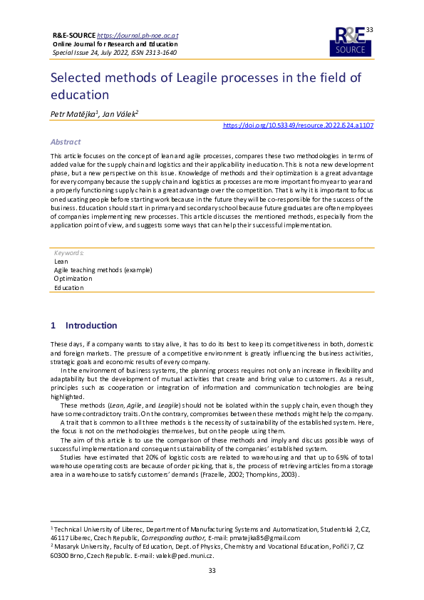 (PDF) Selected methods of Leagile processes in the field of education