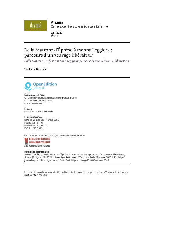 (PDF) De la Matrone d’Éphèse à monna Leggiera : parcours d’un veuvage ...