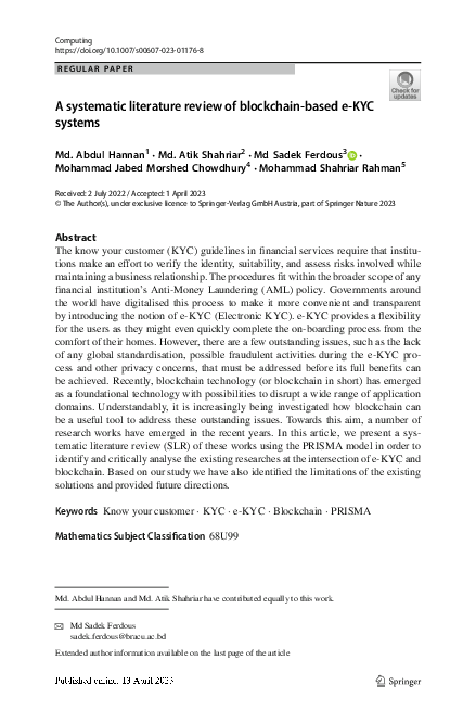 (PDF) A systematic literature review of blockchain-based e-KYC systems