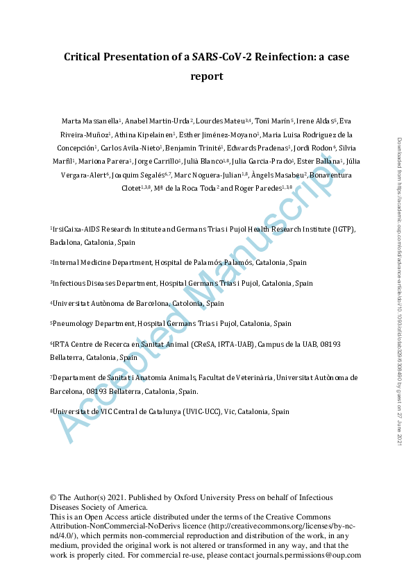 (PDF) Critical Presentation of a Severe Acute Respiratory Syndrome Coronavirus 2 Reinfection: A ...
