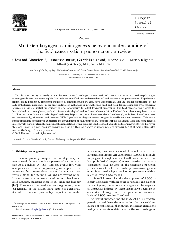 (PDF) Multistep laryngeal carcinogenesis helps our understanding of the ...