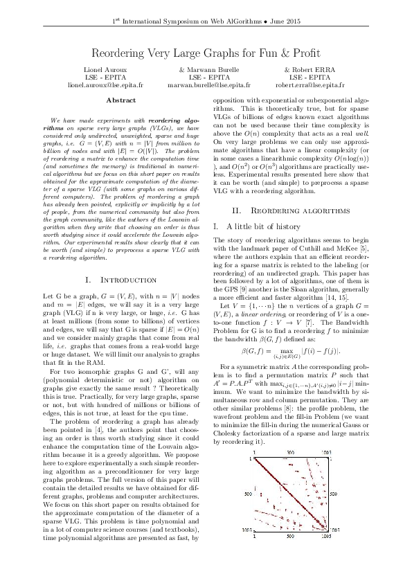 (PDF) Reordering Very Large Graphs for Fun & Prot