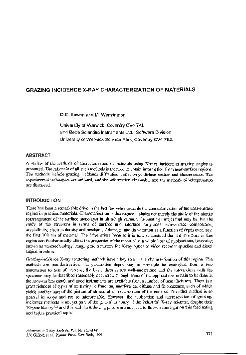 (PDF) Grazing Incidence X-Ray Characterization of Materials
