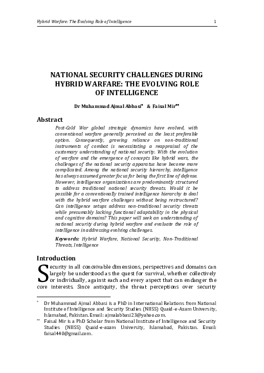 (PDF) NATIONAL SECURITY CHALLENGES DURING HYBRID WARFARE: THE EVOLVING ...