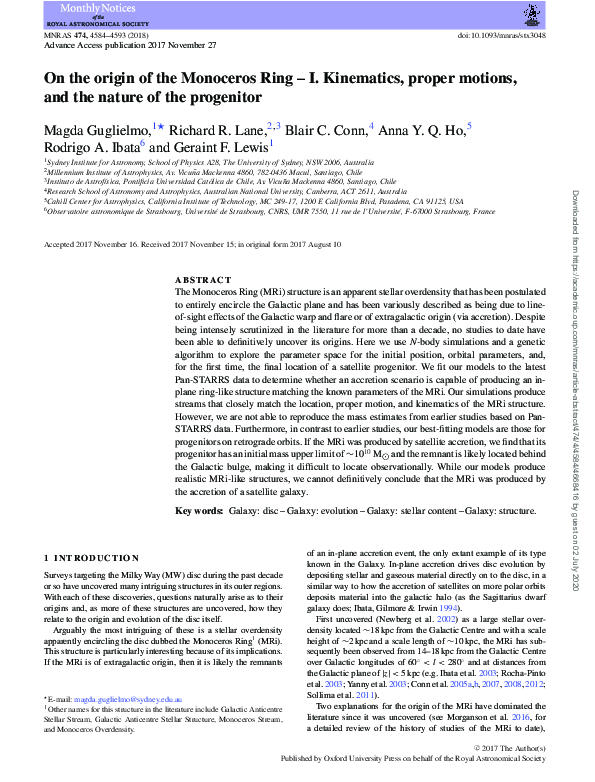 (PDF) On the origin of the Monoceros Ring – I. Kinematics, proper ...