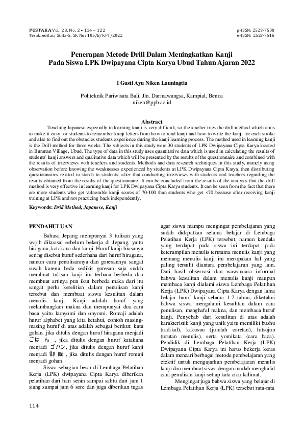 (PDF) Penerapan Metode Drill Dalam Meningkatkan Kanji Pada Siswa LPK ...