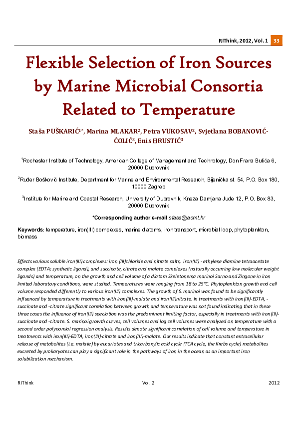 (PDF) Flexible Selection of Iron Sources by Marine Microbial Consortia ...