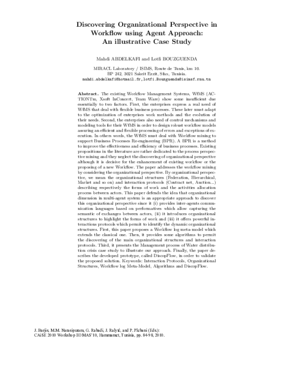 (PDF) Discovering organizational perspective in workflow using agent approach: an illustrative ...