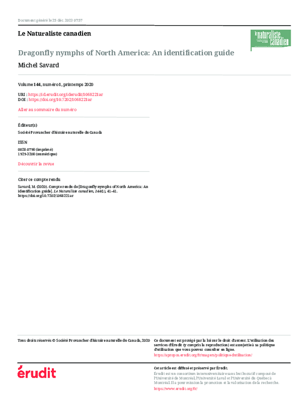 (PDF) Dragonfly nymphs of North America: An identification guide