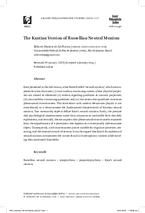 (PDF) The Kantian Version of Russellian Neutral Monism