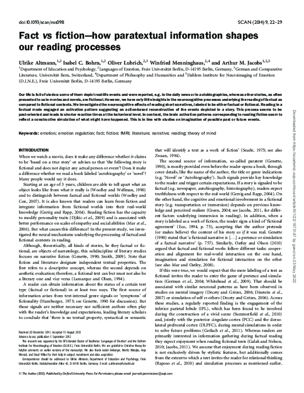 (PDF) Factvsfiction—how paratextual information shapes our reading ...
