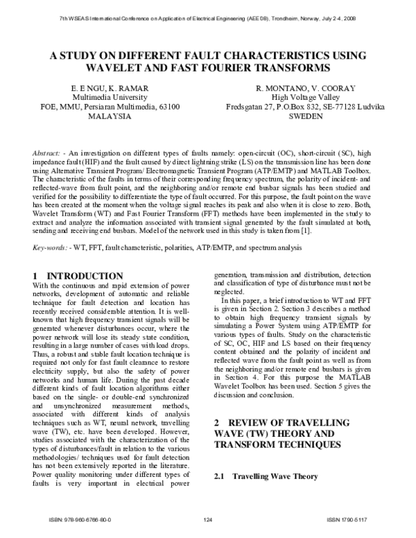 (PDF) A study on different fault characteristics using wavelet and fast Fourier transforms