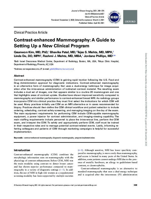 (PDF) Contrast-enhanced Mammography: A Guide to Setting Up a New Clinical Program