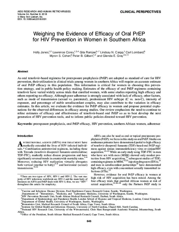 (PDF) Weighing the Evidence of Efficacy of Oral PrEP for HIV Prevention ...