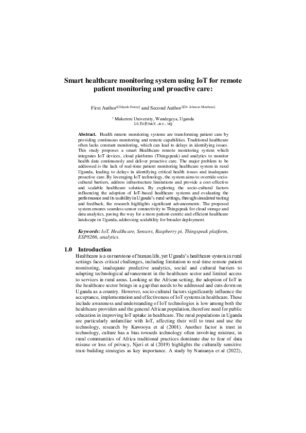 Pdf Smart Healthcare Monitoring System Using Iot For Remote Patient Monitoring And Proactive Care