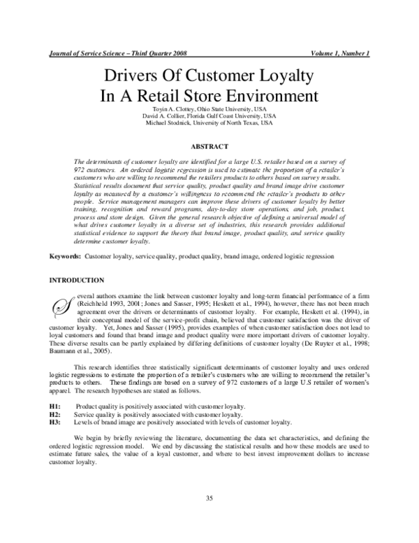 (PDF) Drivers Of Customer Loyalty In A Retail Store Environment