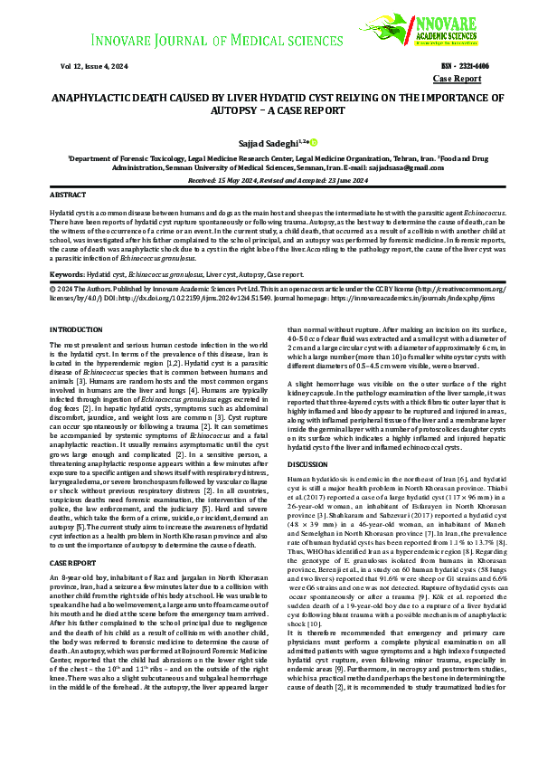 (PDF) ANAPHYLACTIC DEATH CAUSED BY LIVER HYDATID CYST RELYING ON THE ...