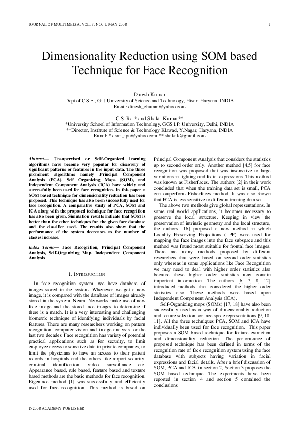(PDF) Dimensionality Reduction using SOM based Technique for Face Recognition