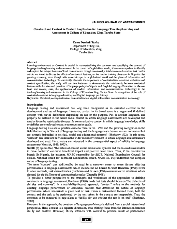 (PDF) Construct and Content in Context: Implication for Language ...