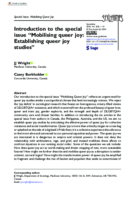 (PDF) Introduction to the special issue "Mobilising queer joy: Establishing queer joy studies"