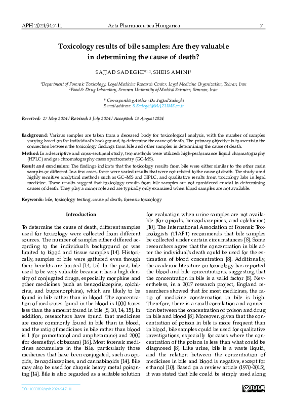 (PDF) Toxicology results of bile samples: Are they valuable in determining the cause of death