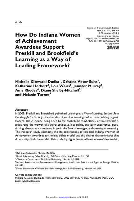(PDF) How Do Indiana Women of Achievement Awardees Support Preskill and Brookfield’s Learning as ...