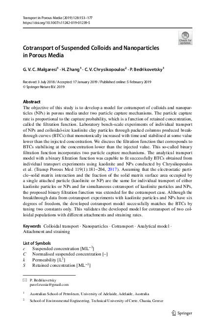 (PDF) Cotransport of Suspended Colloids and Nanoparticles in Porous Media